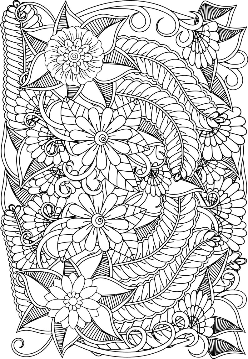 100 Flowers Zentangle Coloring Pages Bundle KDP Adult Relaxing Art ...
