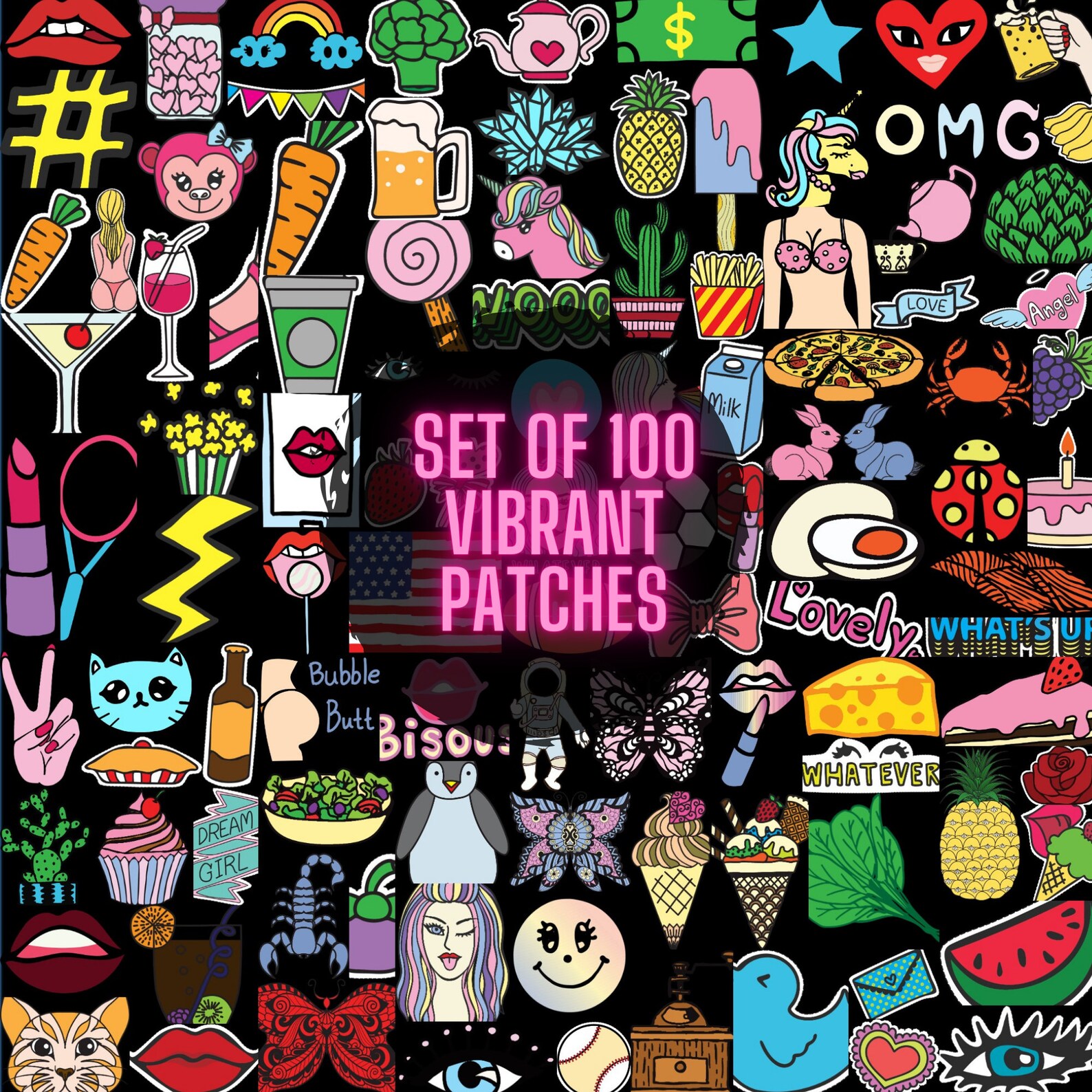 100 Vibrant Colorful Digital Patches Eye-catching, DIY Craft Supplies ...