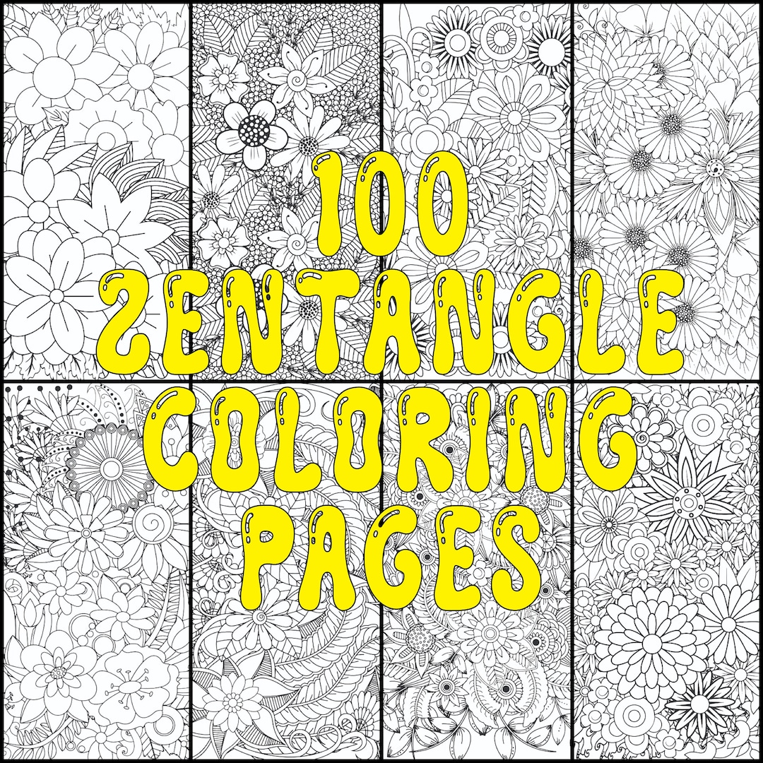 100 Flowers Zentangle Coloring Pages Bundle KDP Adult Relaxing Art ...