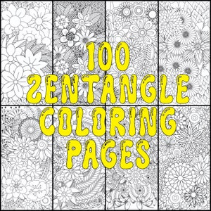 100 Flowers Zentangle Coloring Pages Bundle KDP Adult Relaxing Art ...