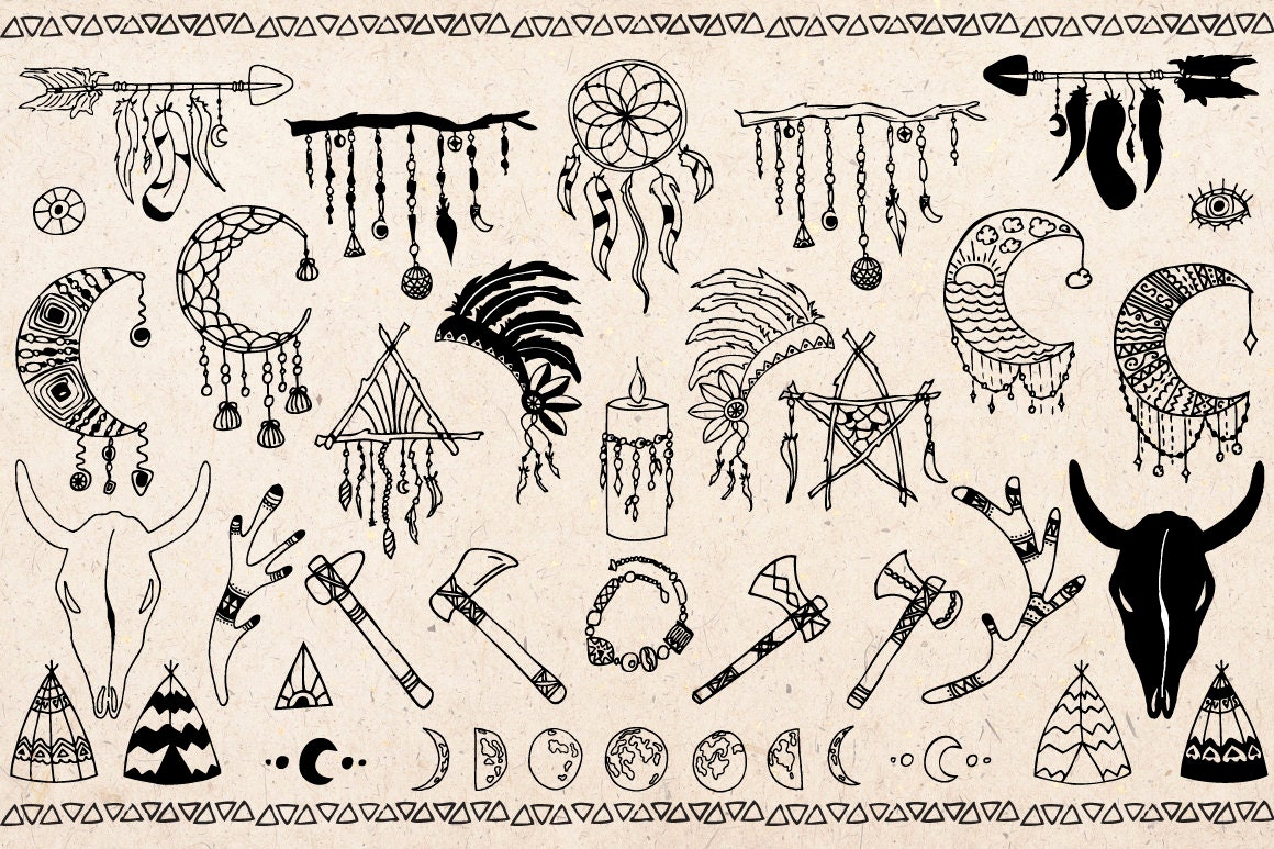 Boho Chic Design Elements Bundle - Hand-drawn Doodles for Crafts ...