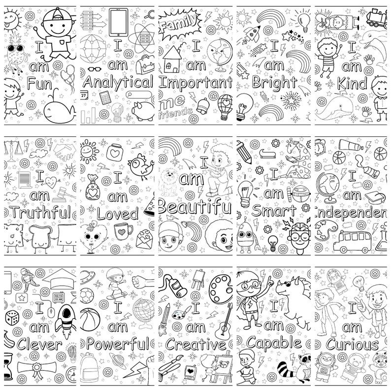 Coloring Pages for Boy With Positive Affirmations, Cute Printable Gift ...