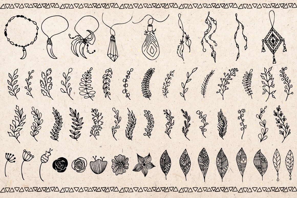 Boho Chic Design Elements Bundle - Hand-drawn Doodles for Crafts ...