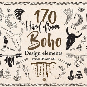 Boho Chic Design Elements Bundle - Hand-drawn Doodles for Crafts ...