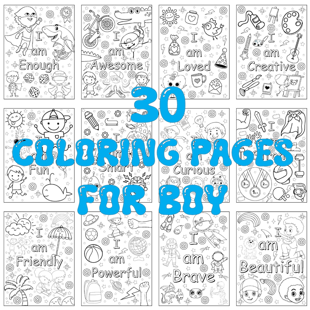 Coloring Pages for Boy With Positive Affirmations, Cute Printable Gift ...
