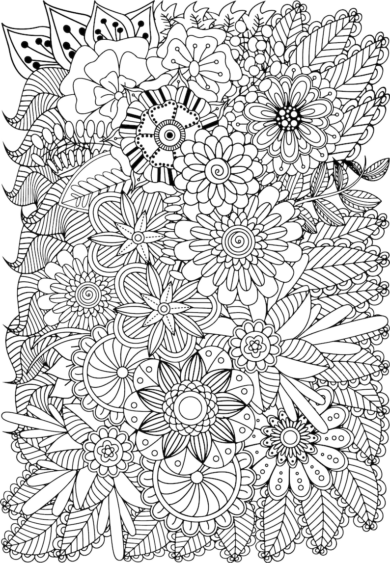 100 Flowers Zentangle Coloring Pages Bundle KDP Adult Relaxing Art ...