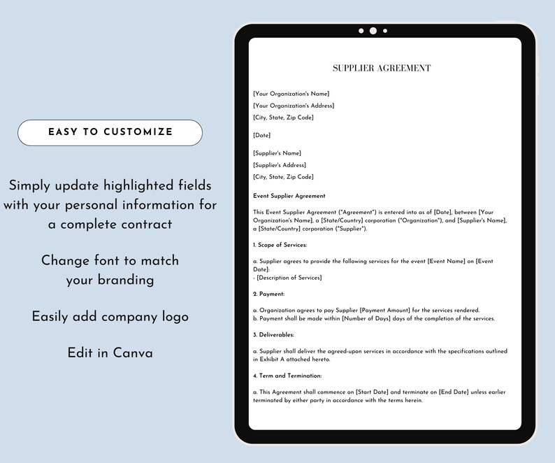 Event Supplier Contract Canva Template Customizable Event Supplier ...