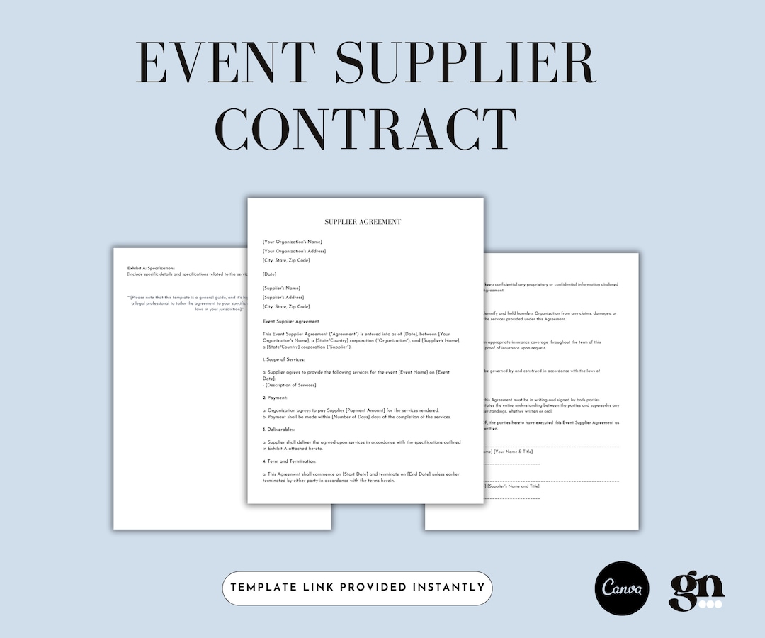 Event Supplier Contract Canva Template Customizable Event Supplier ...