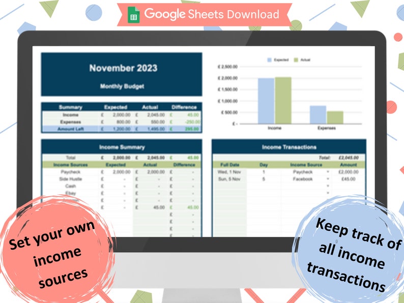 Monthly Budget Tracker, Spreadsheet for Google Sheets, Budget Planner ...