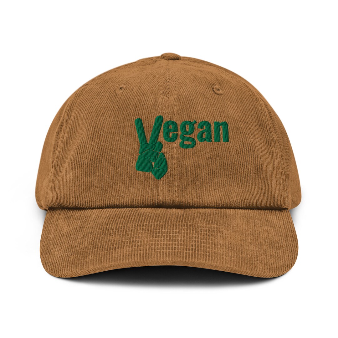 Vegan Hat Embroidery Corduroy Hat Vegetarian Cap Gift Vegan Peace Hand ...
