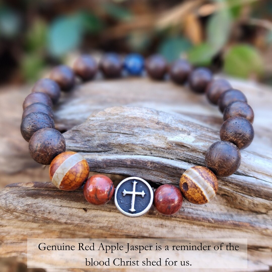 Old Rugged Cross Wood, Agate, Jasper, Blue Lapis, Stainless Steel Cross ...