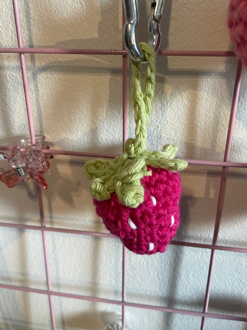 Vibrant Hot Pink Crochet Strawberry Bag Charm Raspberry Jam Inspired ...