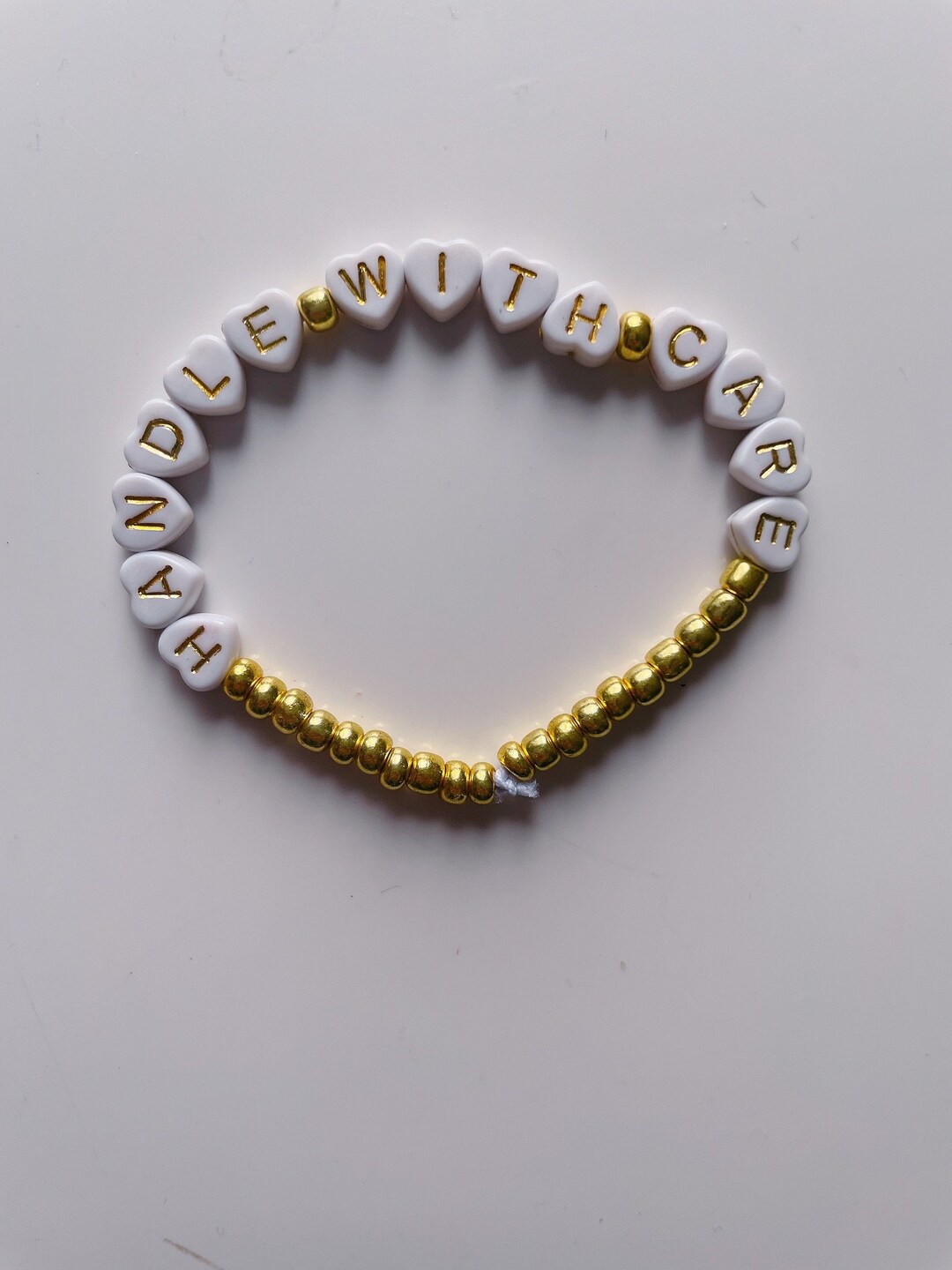 Handle With Care Bracelet, Heart Letter Bead Bracelet, Gold Bead ...