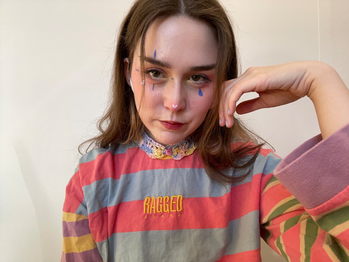 Clowncore Pastel Crochet Collar With Charming Pink Bear Button Playful ...