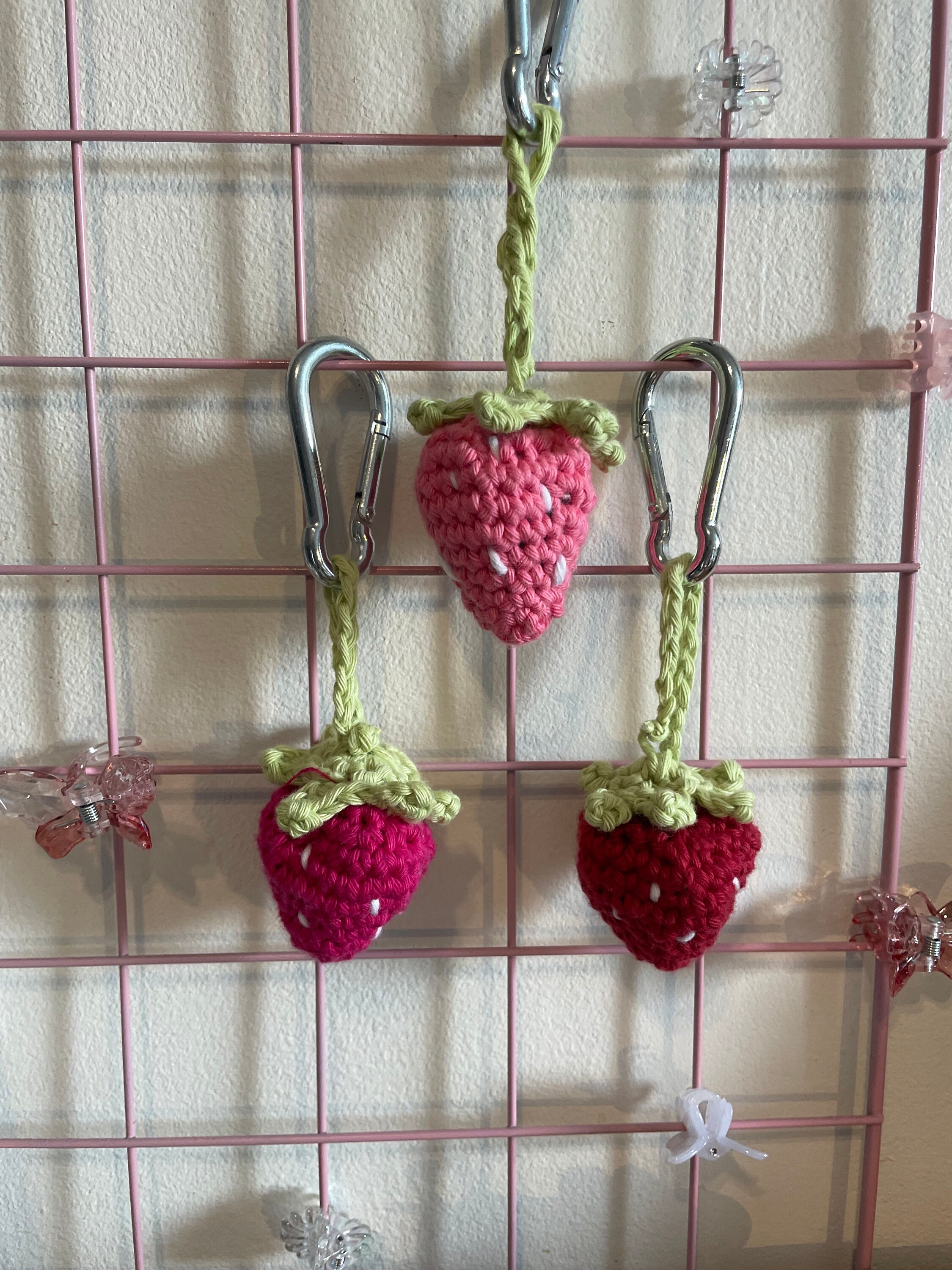 Vibrant Hot Pink Crochet Strawberry Bag Charm Raspberry Jam Inspired ...