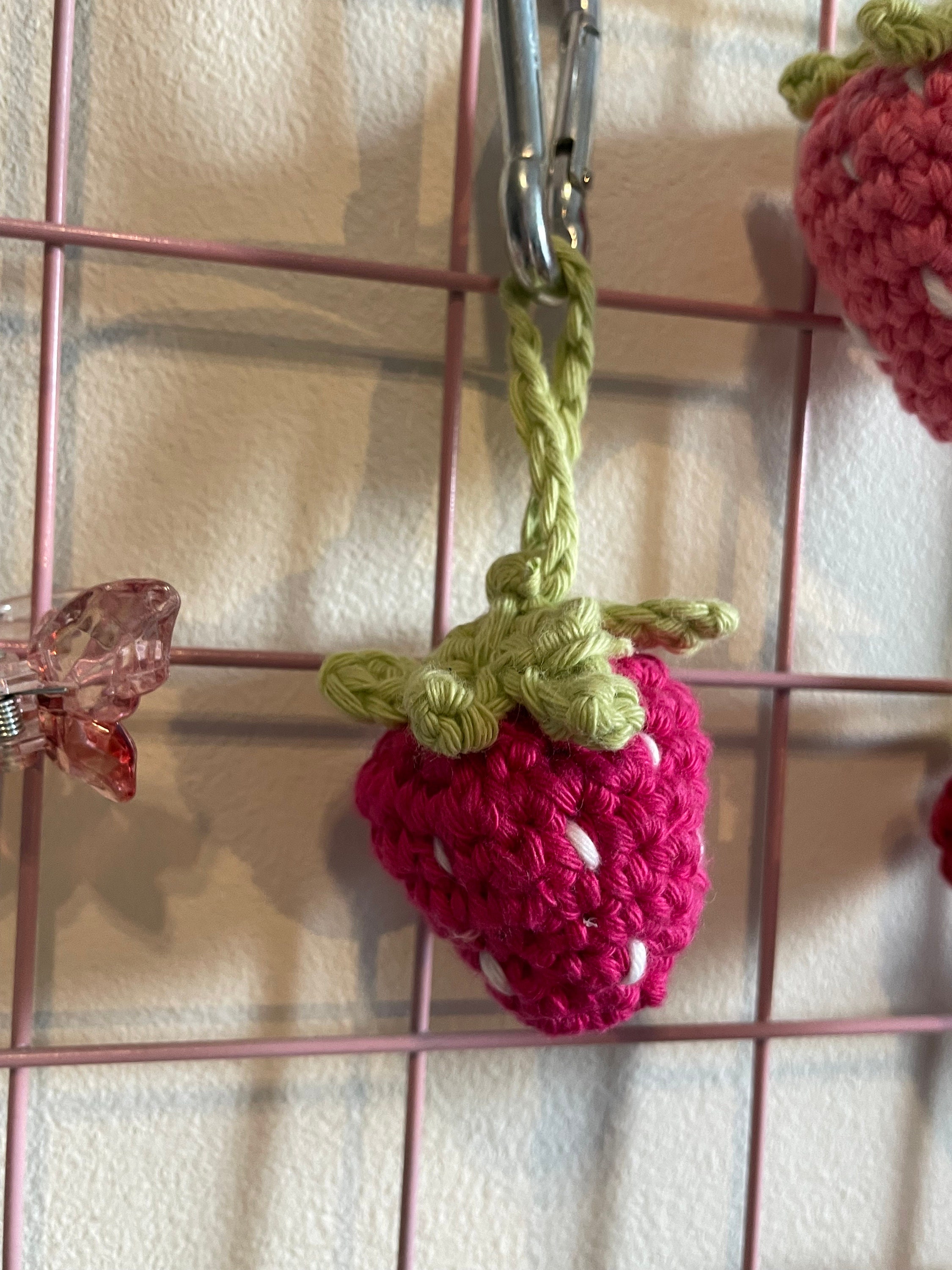 Vibrant Hot Pink Crochet Strawberry Bag Charm Raspberry Jam Inspired ...