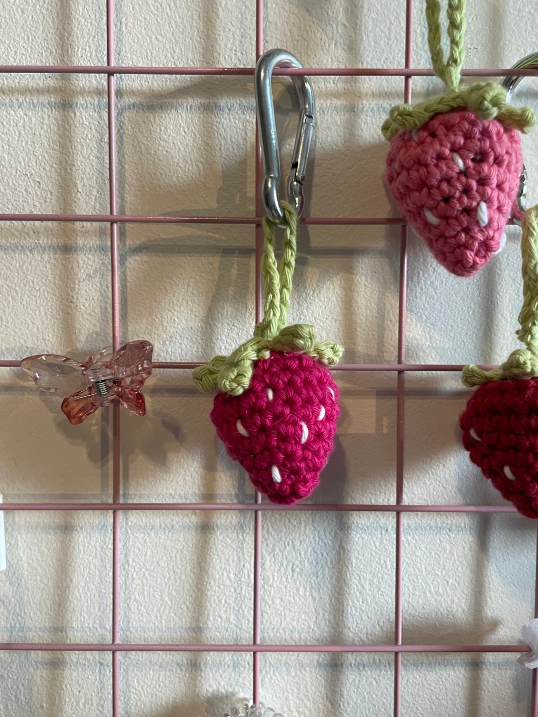 Vibrant Hot Pink Crochet Strawberry Bag Charm Raspberry Jam Inspired ...