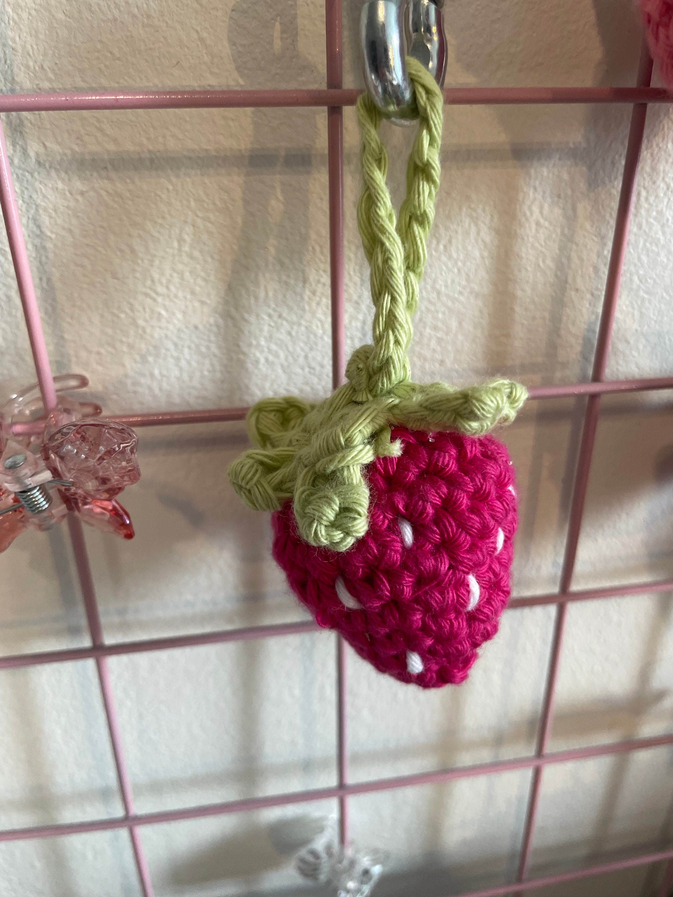 Vibrant Hot Pink Crochet Strawberry Bag Charm Raspberry Jam Inspired ...