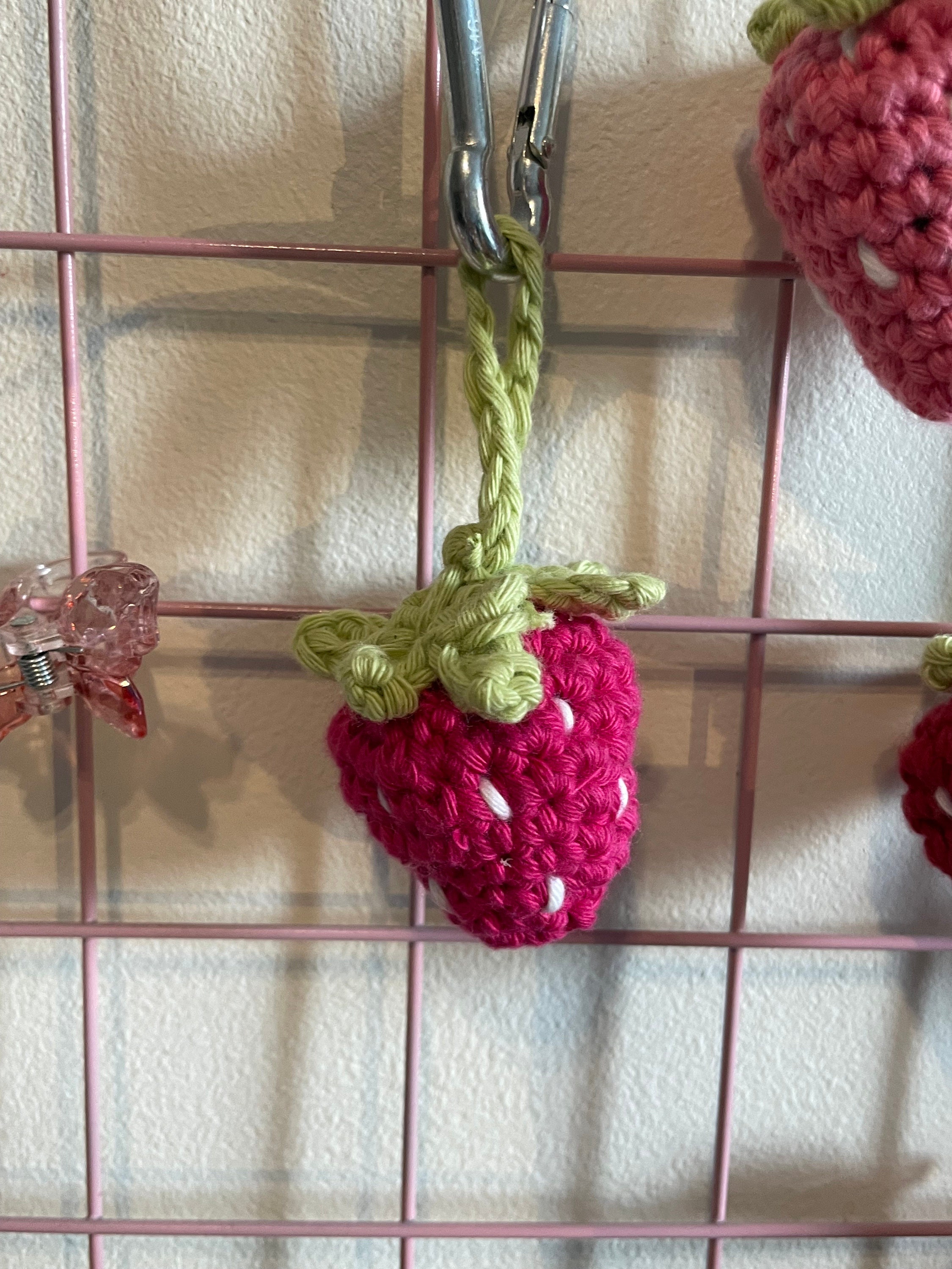Vibrant Hot Pink Crochet Strawberry Bag Charm Raspberry Jam Inspired ...