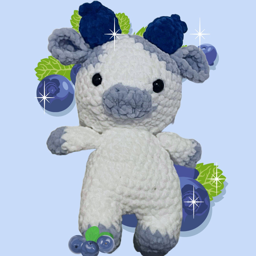 Handmade White and Blue Crochet Blueberry Cow Plush Toy, Unique Farm ...