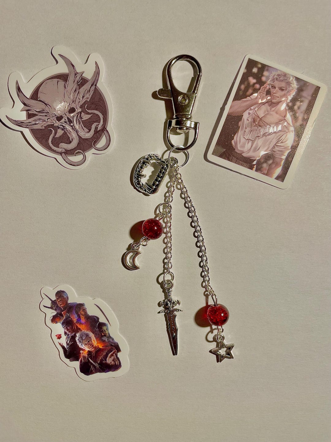 Baldur's Gate 3 Keychain Astarion Inspired Dagger Charm Red Bead Gothic ...
