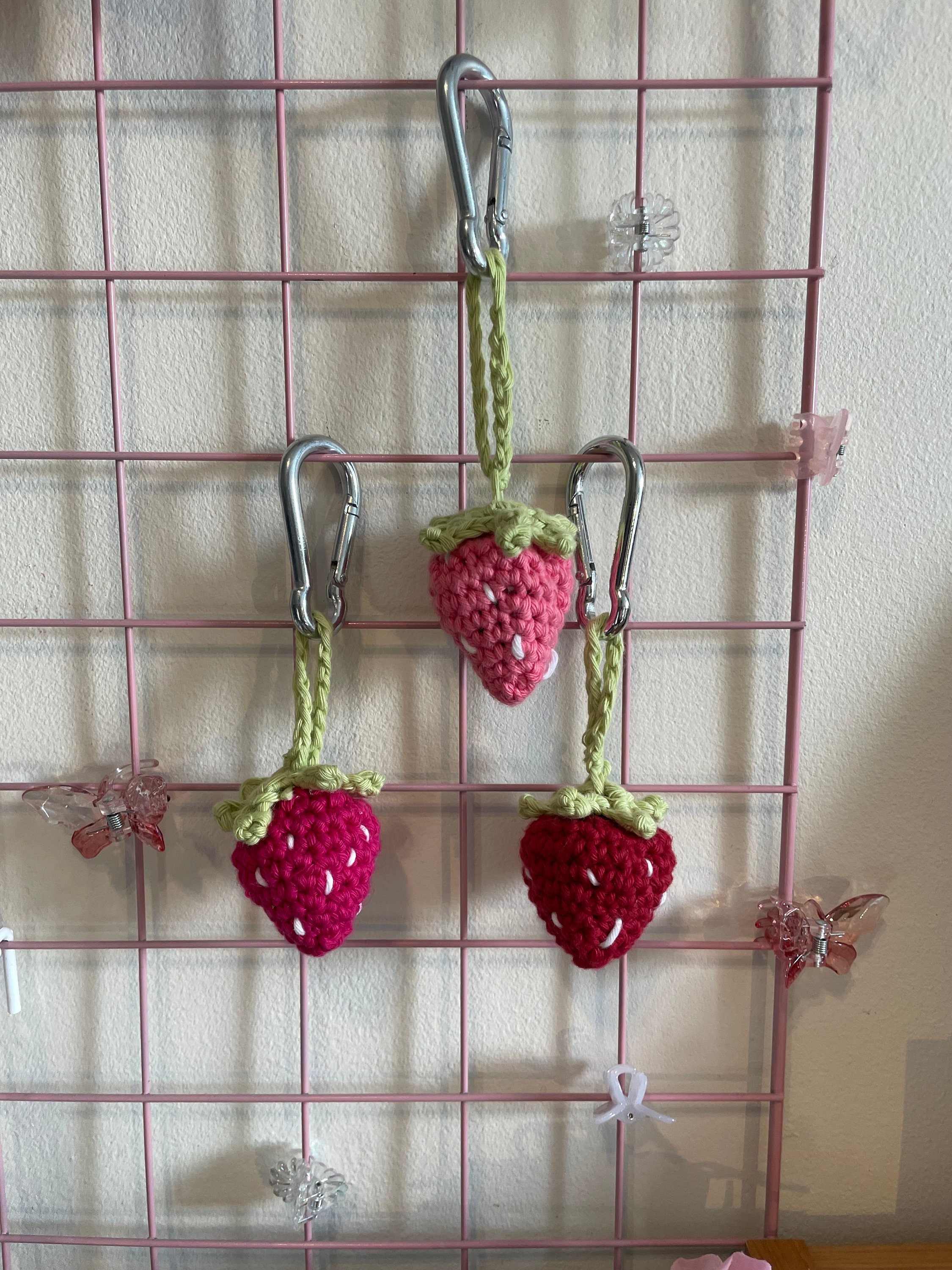 Vibrant Hot Pink Crochet Strawberry Bag Charm Raspberry Jam Inspired ...
