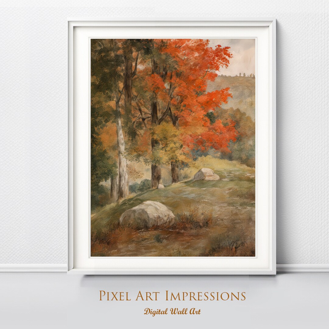 Classic Fall Landscape Printable, Charming Old-fashioned Autumn View ...