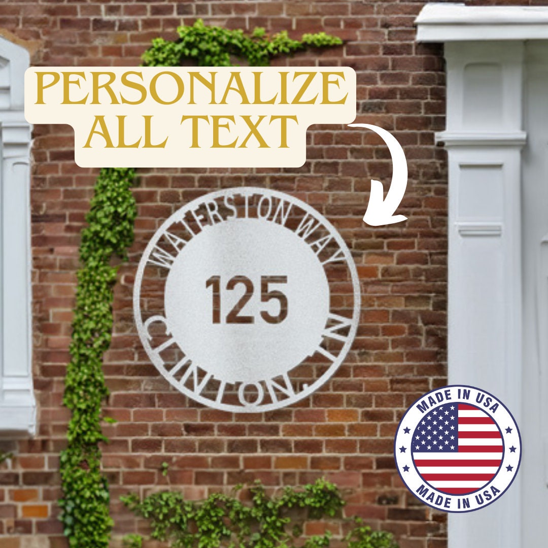 Modern Round Metal House Number Sign Address Street Name Housewarming ...