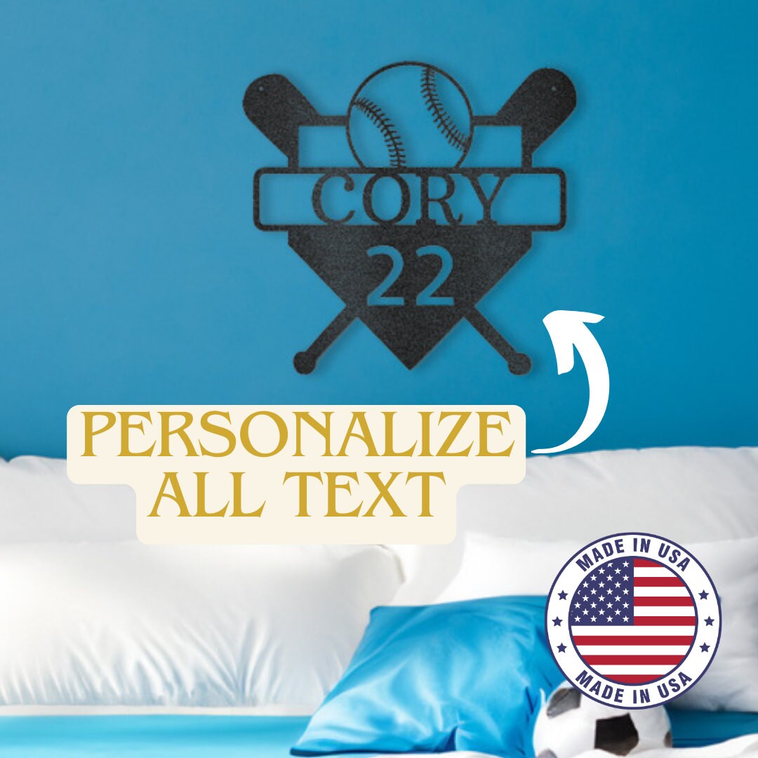 Baseball Softball Personalized Jersey Number Name Kids Room Decor Metal ...