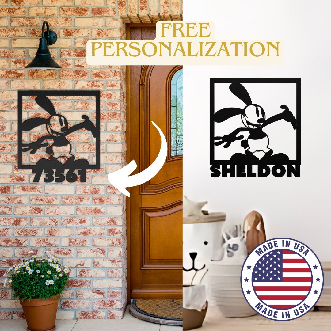 Oswald the Lucky Rabbit Personalized Metal Sign Kids Decor Home Address ...