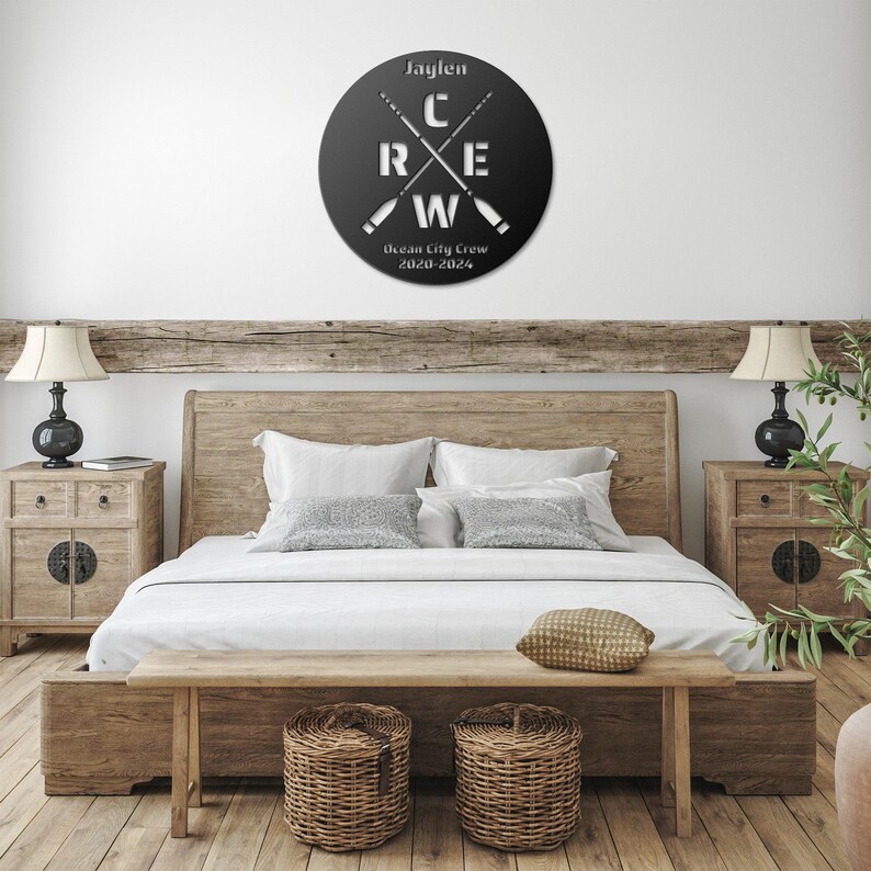 Crossed Oars CREW Round Metal Custom Art Rowing Art Gift Gifted Rower ...