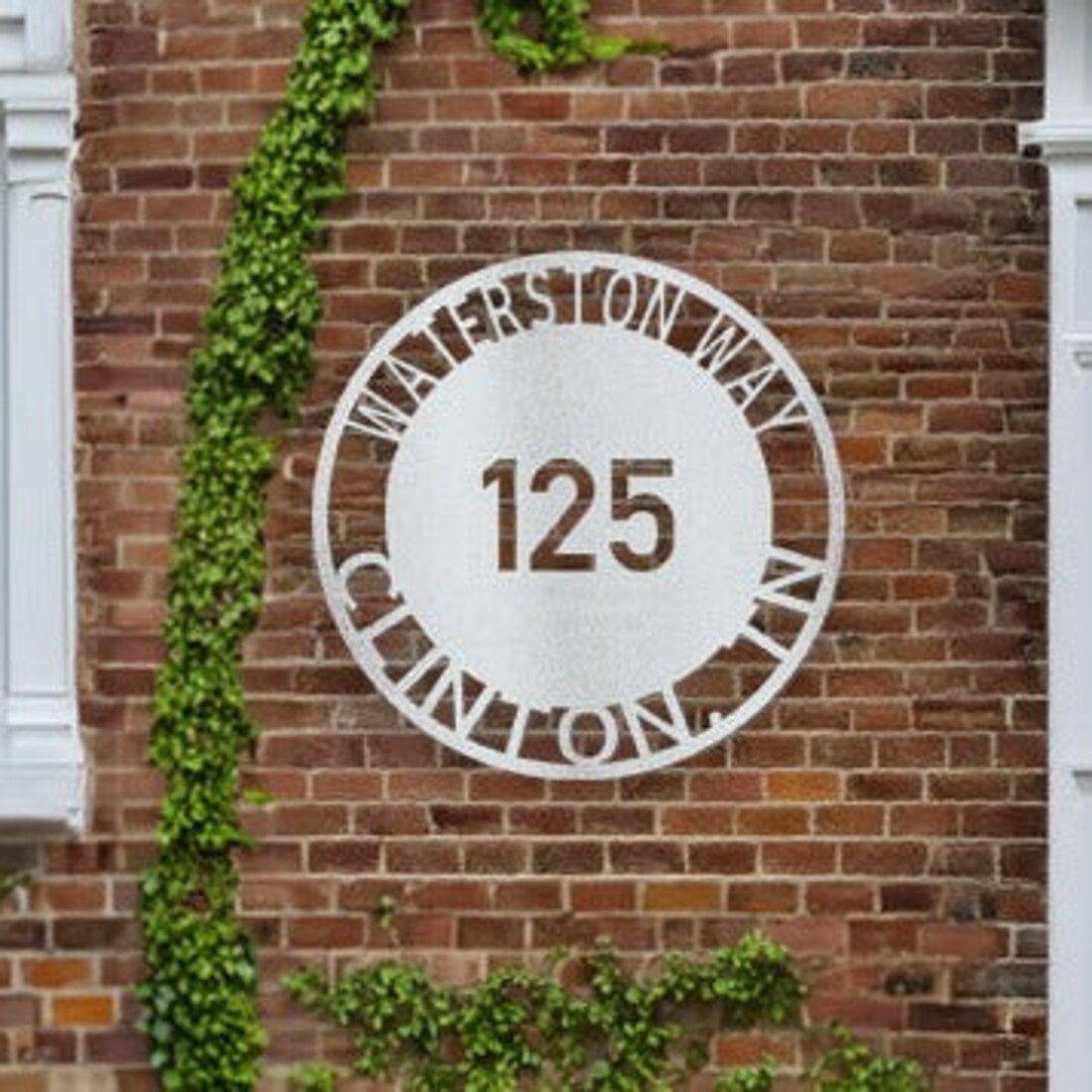Modern Round Metal House Number Sign, Address Sign With Street Name ...