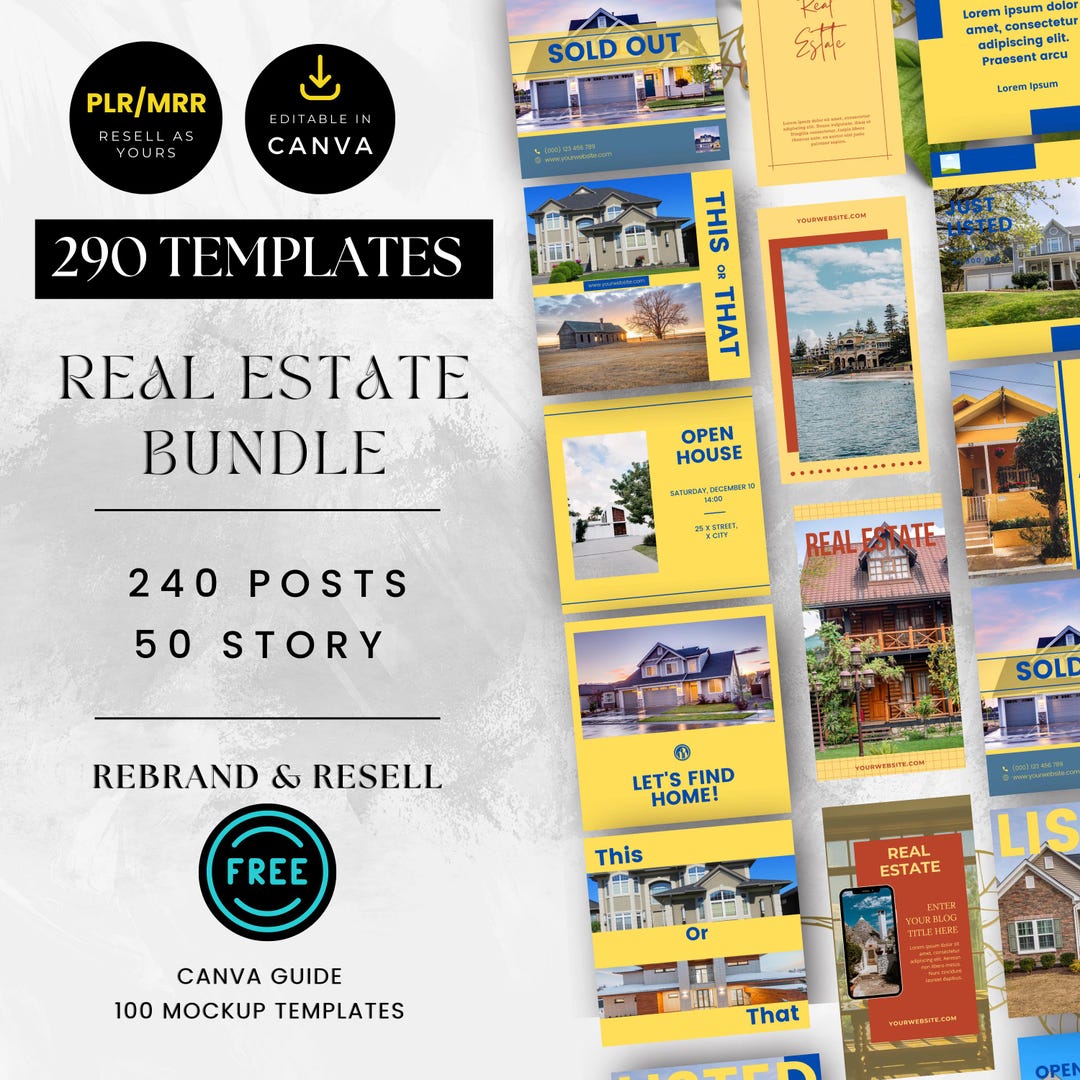 Yellow Real Estate 290 Canva Templates Bundle for Social Media Posts ...