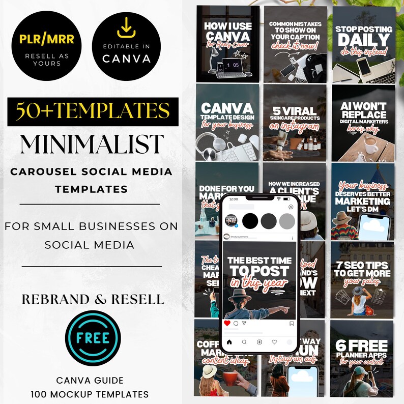 50+ Minimalist Carousel Templates | Canva Social Media Kit | Small Biz ...