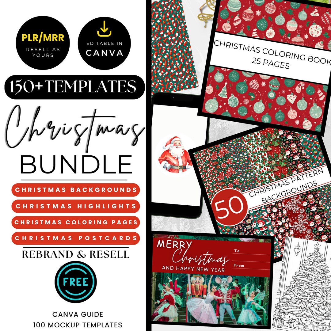 150 Christmas Templates Bundle: Highlights, Coloring Pages, Postcards ...
