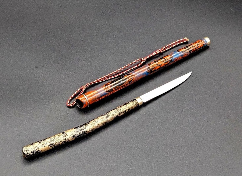 Japanese Kogatana Knife Samurai Tanto Lacquer Utility Blade Wood Box ...