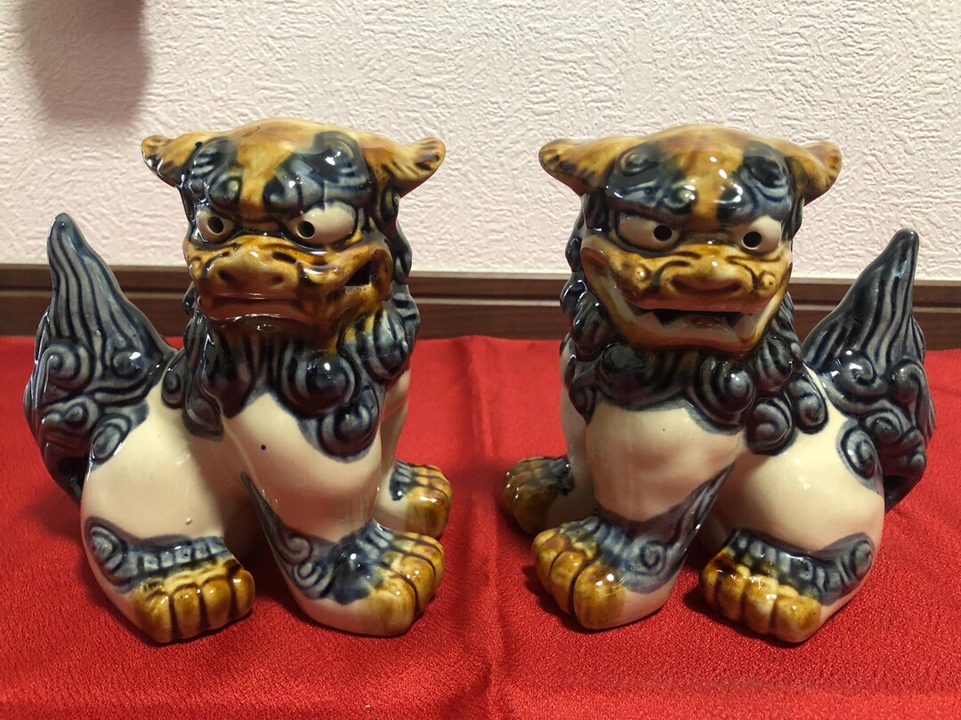 SHISA Lion Statue Ornament Ceramics Pottery Figurine Okinawa2 Japanese ...