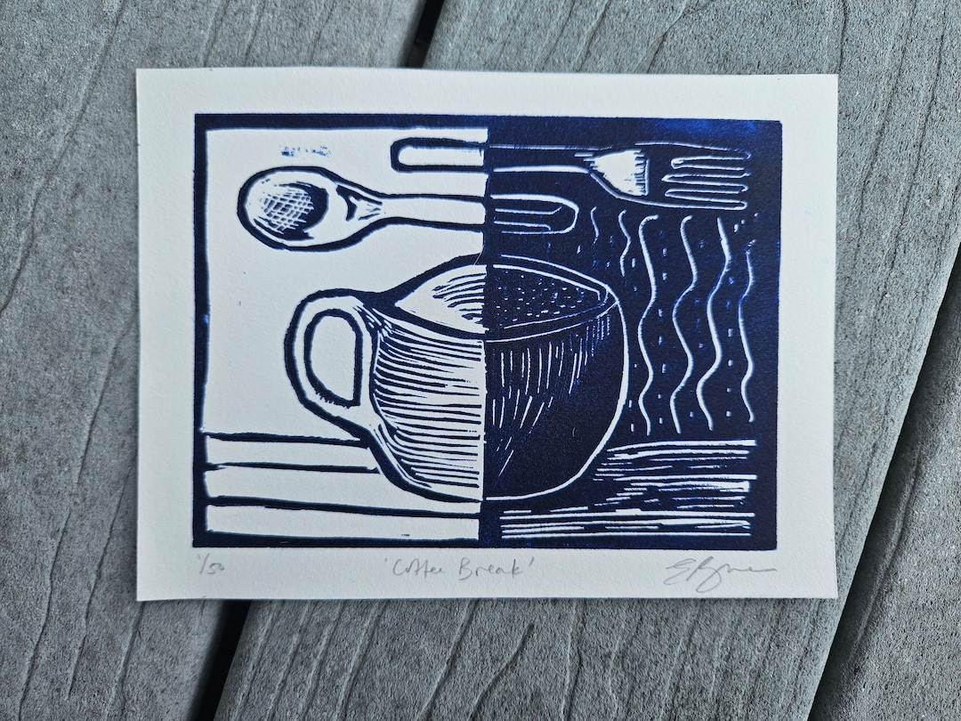Coffee Break: Limited Edition Block Print (retro Kitchen Art) - Etsy