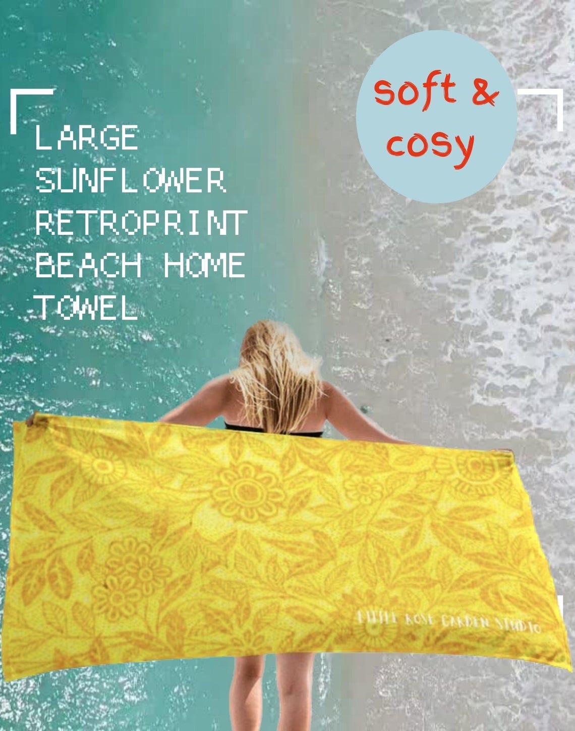 Sunflower Retro Beach Towel. Sunflower Bath Towel. Yellow Retro ...