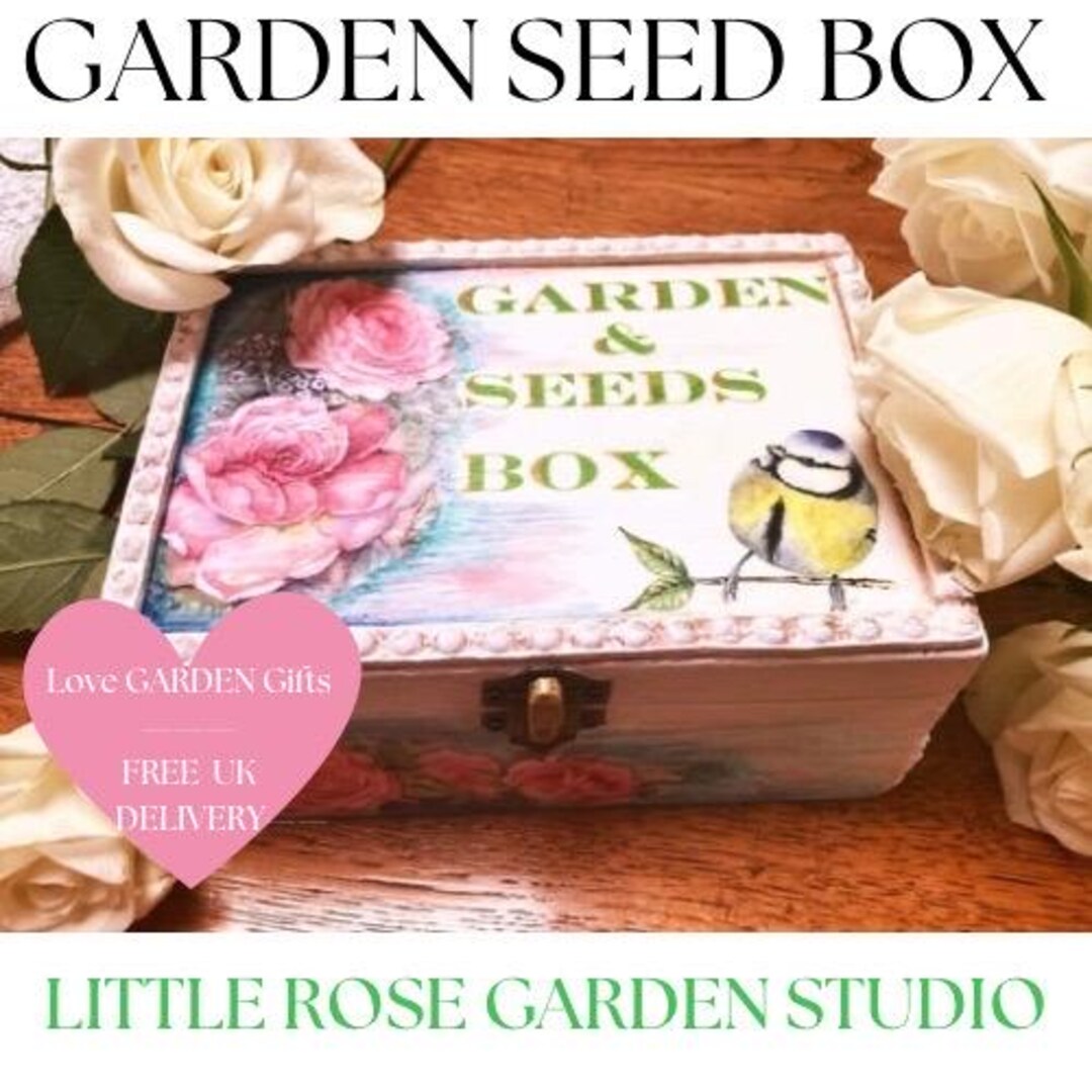 Regency GARDEN SEED BOX Decoupage Rose, White Design & Mini Garden ...