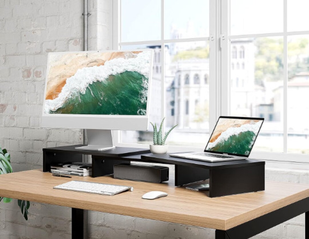 Handmade Wood Adjustable 3 Shelf Monitor Stand Monitor Riser Dual ...