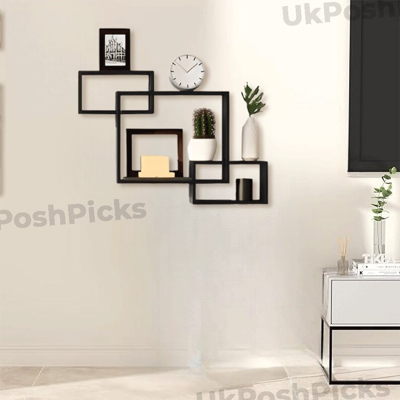 Set of 3 Wooden Interlocking Cube Wall Shelves Display Shelves Floating ...