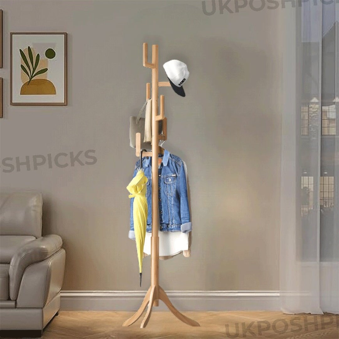 Adjustable Wooden Standing Coat Rack With 6 Hooks Hat Rack Modern Coat ...