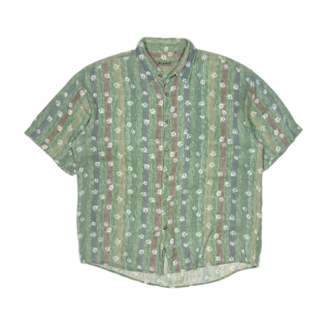 Vintage Green Shirt Flowers Pattern Size XL | XXL - Etsy