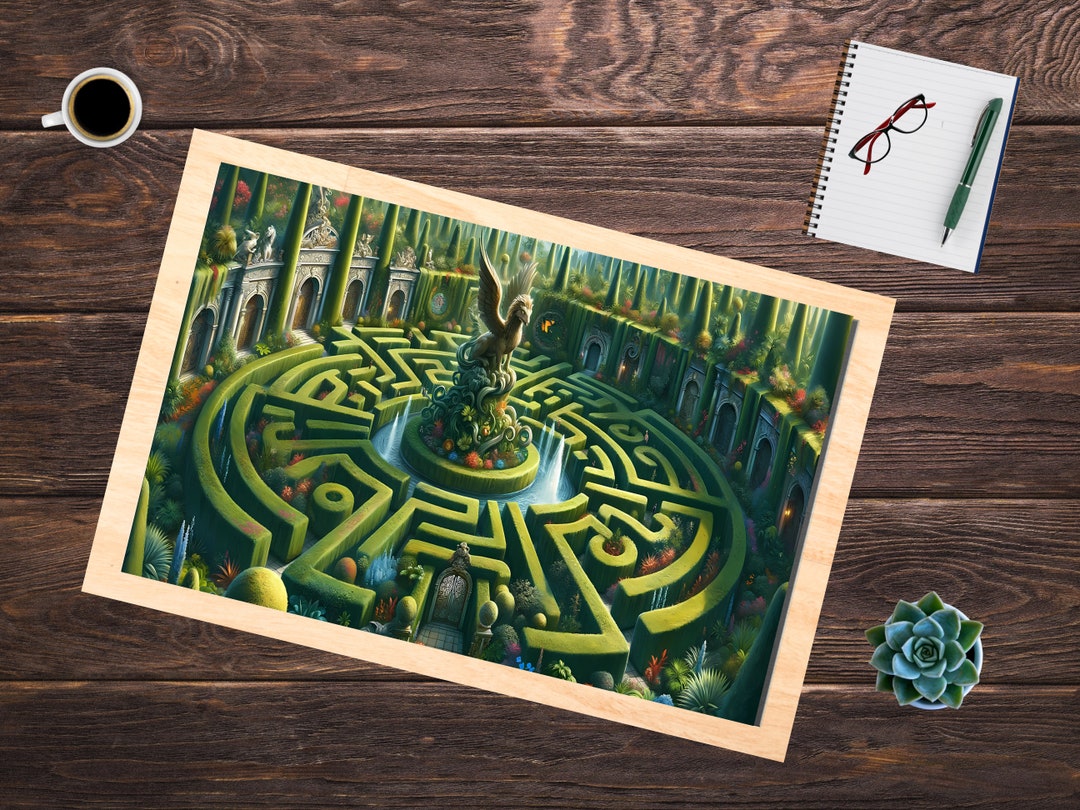 Garden Maze Puzzle - Mythical Fountain, Lush Hedges, Laminated Jigsaw ...