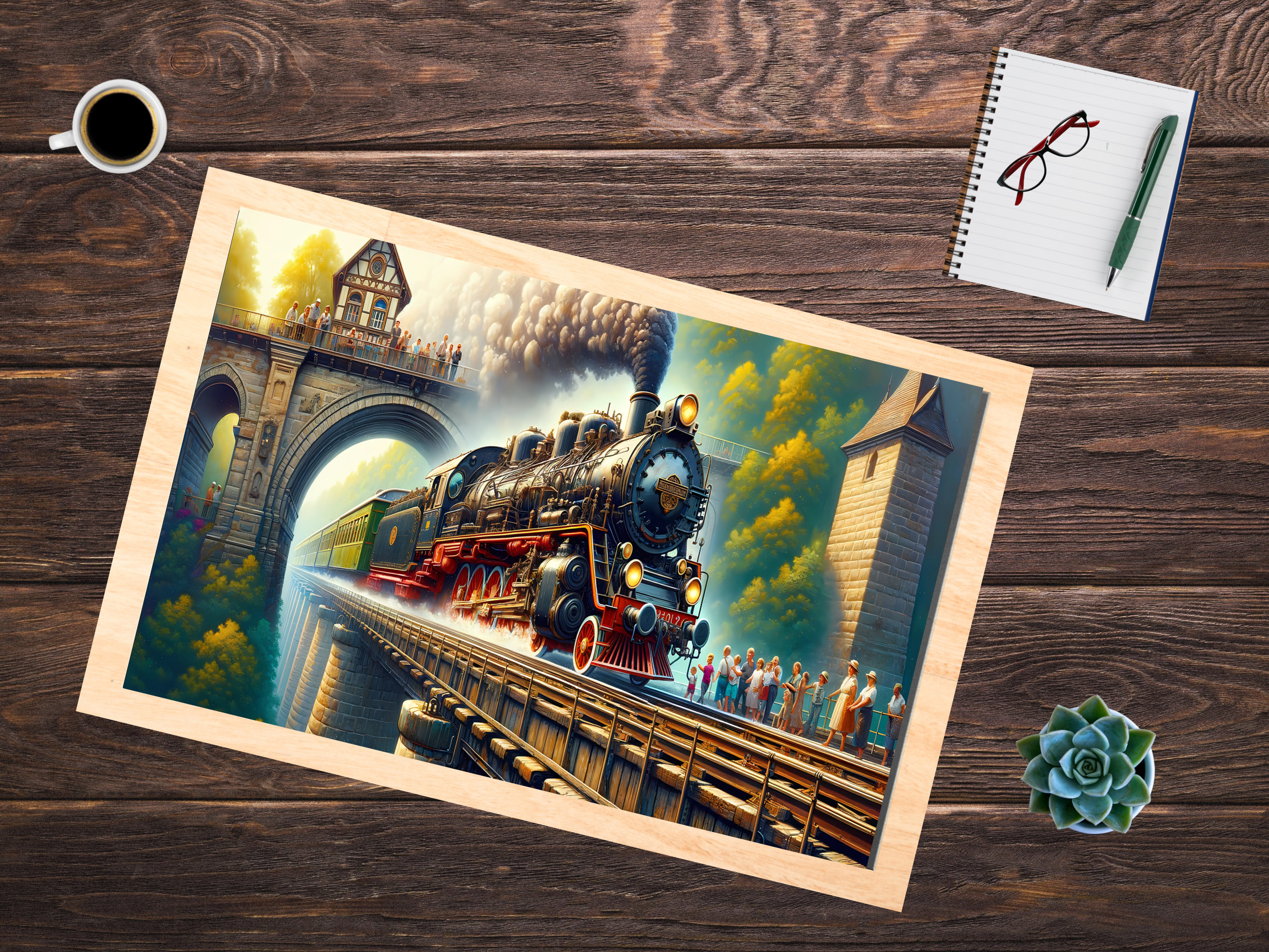 Vintage Train Puzzle - Classic Locomotive, Vibrant Chipboard Jigsaw ...