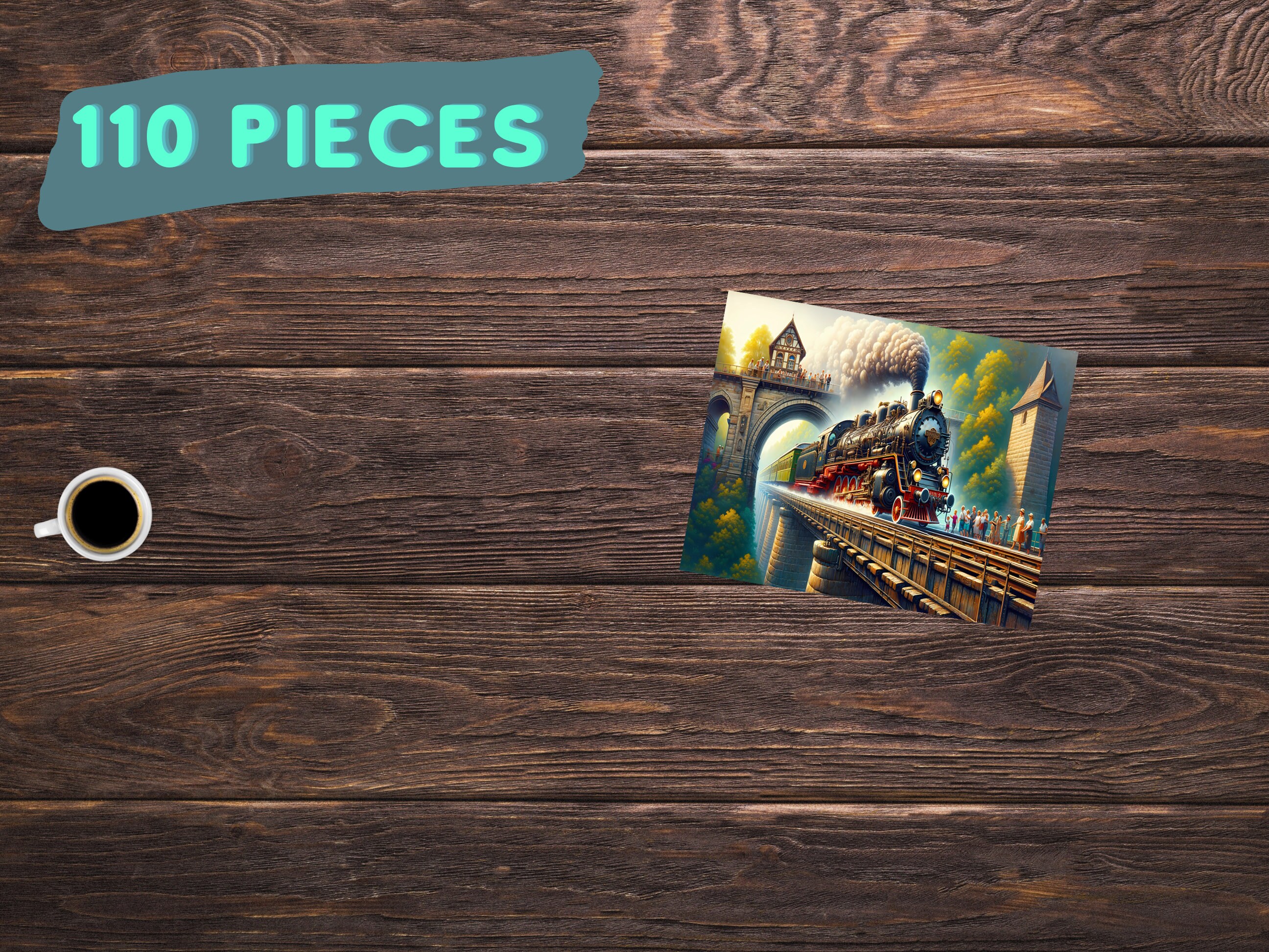 Vintage Train Puzzle - Classic Locomotive, Vibrant Chipboard Jigsaw ...