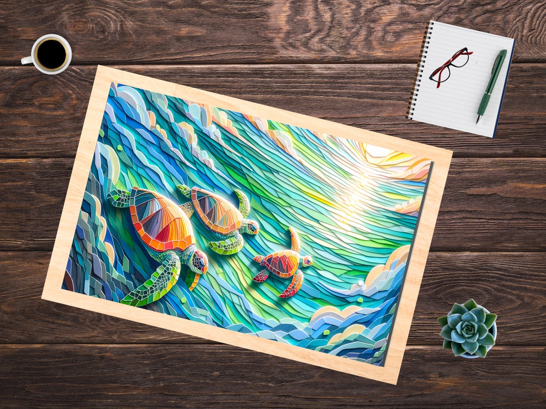 Sea Turtle Mosaic Puzzle - Colorful Ocean Life Jigsaw, Glossy Finish ...