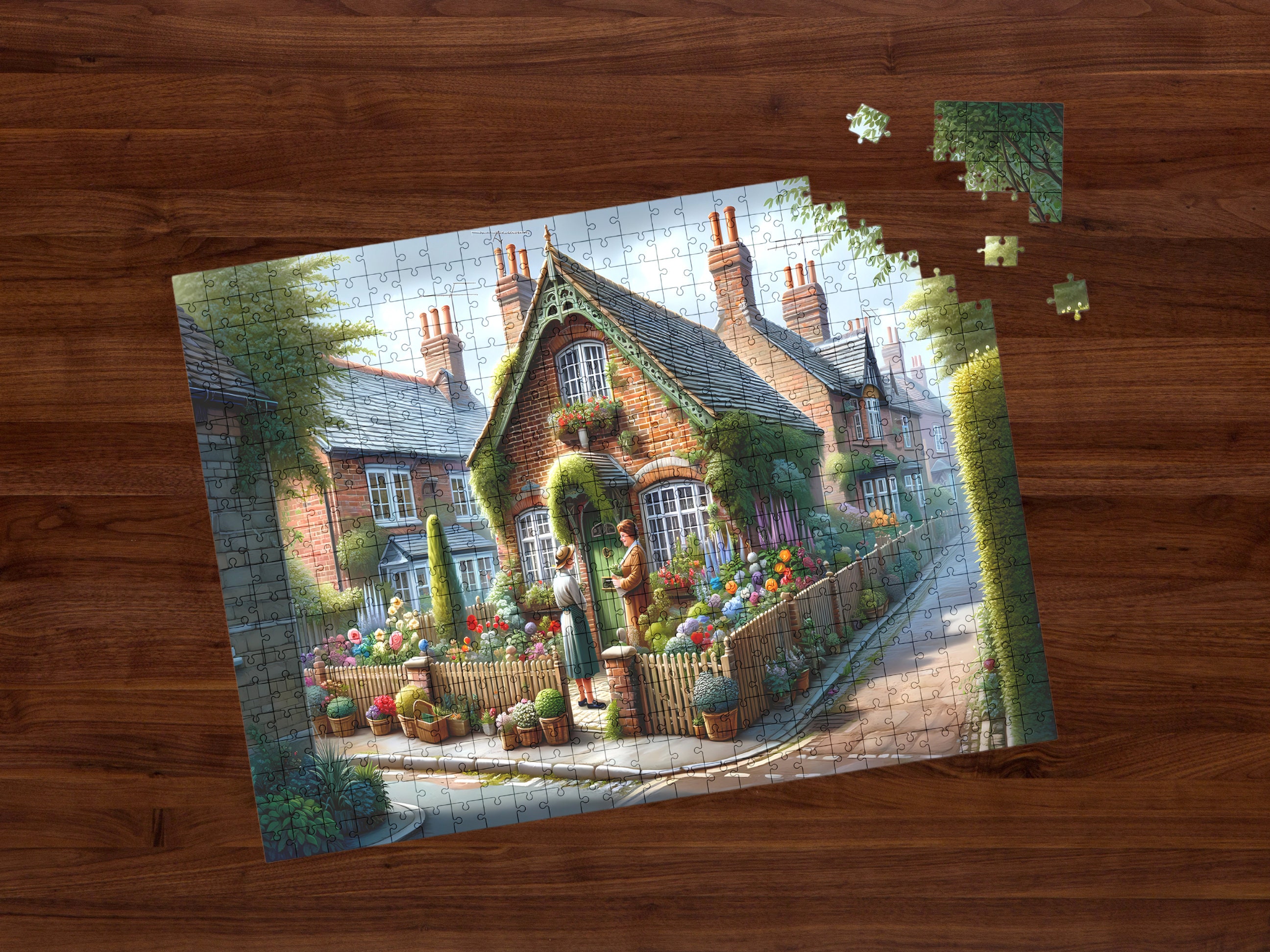 English Cottage Garden Puzzle - Quaint Countryside Jigsaw, Vibrant ...