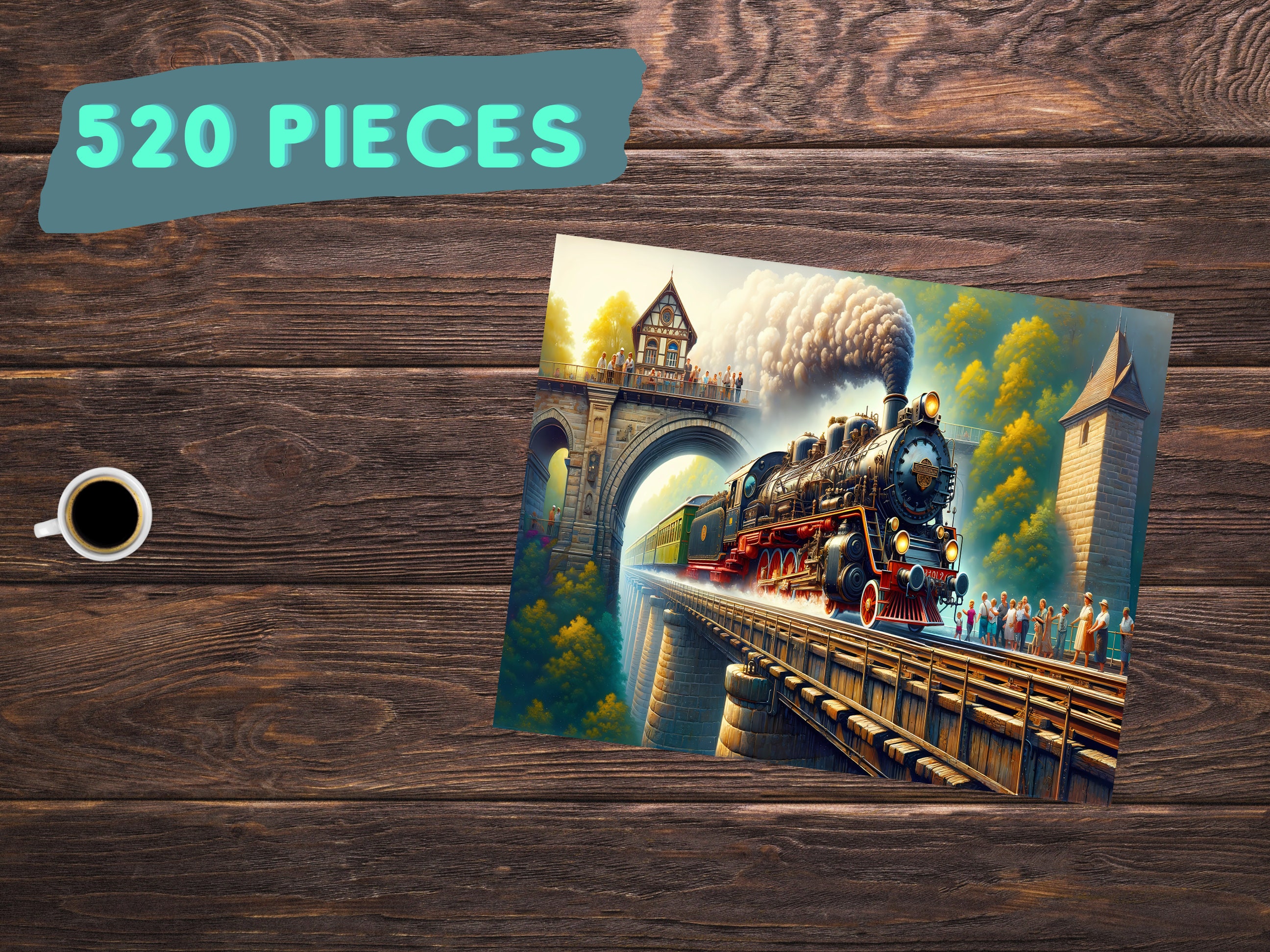 Vintage Train Puzzle - Classic Locomotive, Vibrant Chipboard Jigsaw ...
